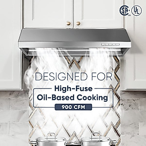 Pacific Trusteam Range Hood, 30''/36'' under cabinet, high-temperatur auto steam cleaning, Max 900CFM, LED light, responsive touch control, stainless steel housing (30')