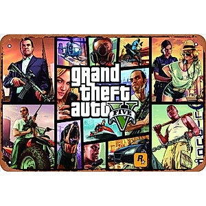 GTA 5 Poster Retro tin Sign Wall Art Decor Metal Sign Decoration Sign 8x12 inch