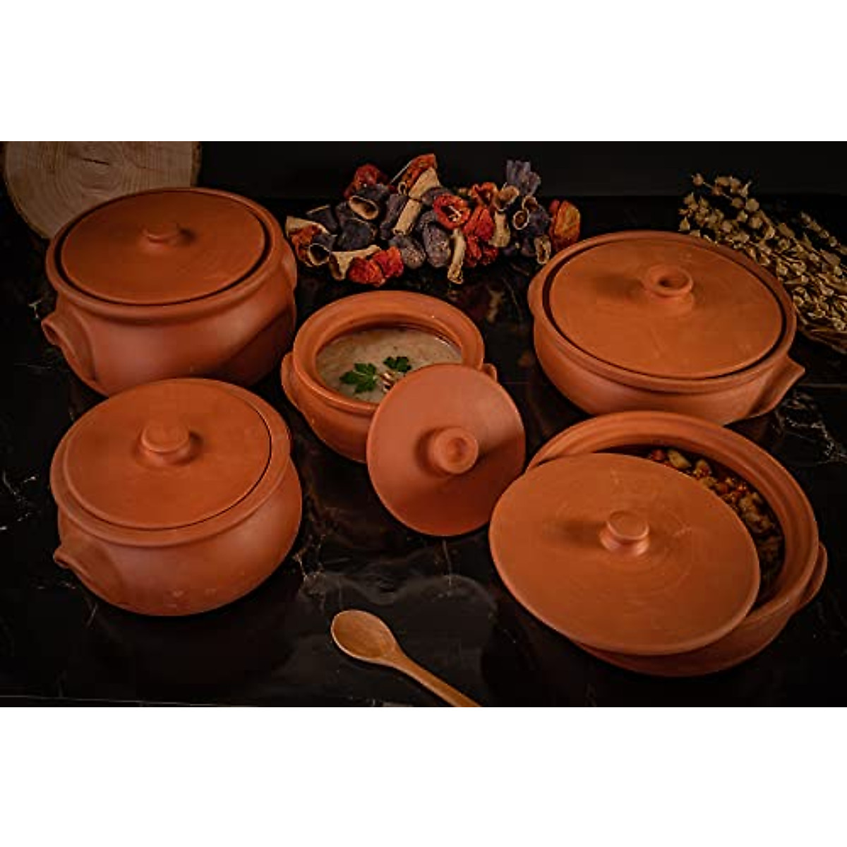 LUKSYOL Handmade Moroccan Clay Pots with Lids | Versatile Cookware Set for Authentic Cooking | Terracotta & Safe