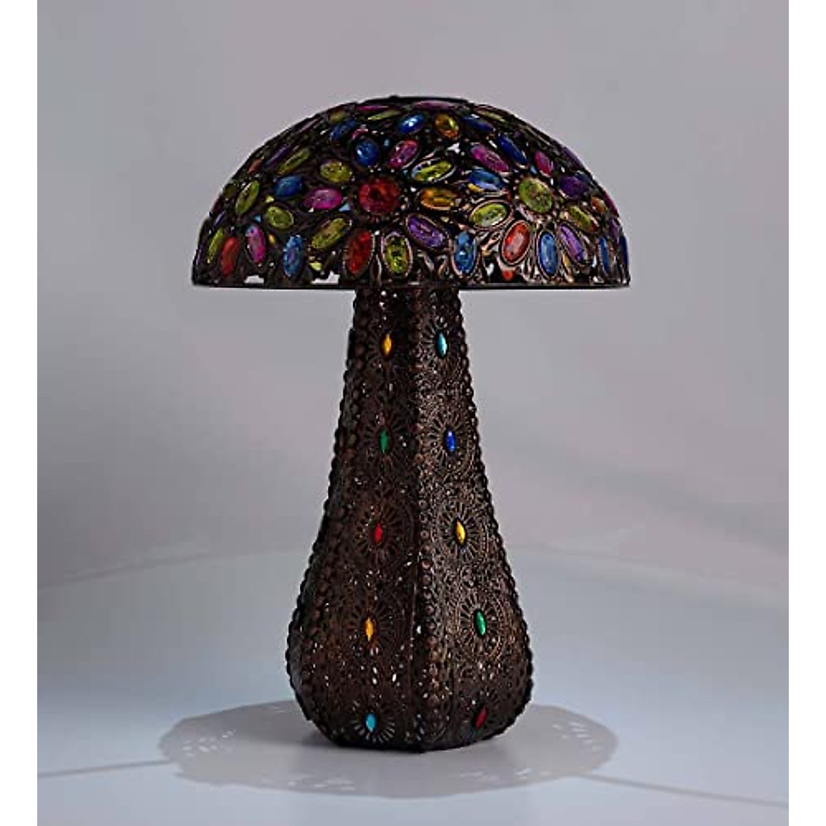 Wind & Weather Metal Solar Lighted Mushroom 13.25-Inch Diameter by 20.5-Inch High Home and Garden Decor Solar Mushroom with Acrylic Beads Glows at Night with Solar Panel