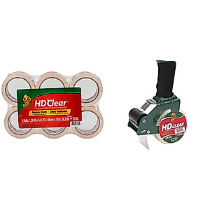 Duck HD Clear Heavy Duty Packing Tape Refill, 6 Rolls, 1.88 Inch x 54.6 Yard, (441962) w/Brand Foam Handle Tape Dispenser with HD Clear Packaging Tape, 1.88 Inches x 50 Yards (280737)