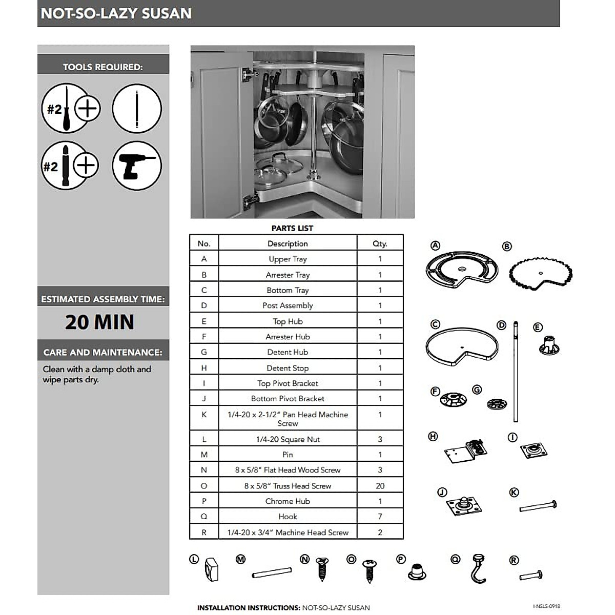 Wood Kidney Shape Swiveling Lazy Susan Hooks Pots and Pans Organizer with 7 Metal for Corner Base Cabinet (28" Diameter)