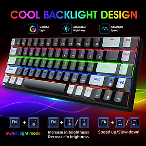UINO V800 68 Key Mechanical Keyboard Gaming USB Wired LED Backlit Axis Gaming Mechanical Keyboard Optical Switches for Desktop