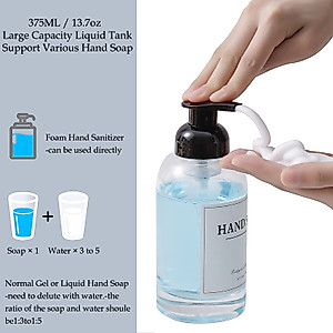 rejomiik Foaming Soap Dispenser Thick Glass Foam for Bathroom or Kitchen Sink, 12.7 oz Clear Pump Bottles for Hand soap, Body Wash, Black 2 Pack