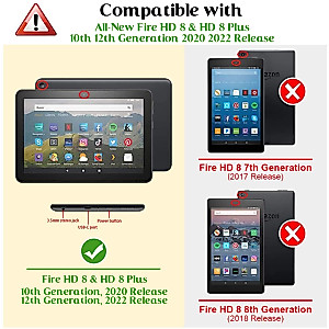 MonsDirect for Amazon Kindle Fire HD 8 & 8 Plus Case (12th/10th Generation 2024/2022/2020 Release), PU Leather Stand Cover, Auto Wake/Sleep with Pen Holder for Fire HD 8/8 Plus 2024/2022/2020, Rose