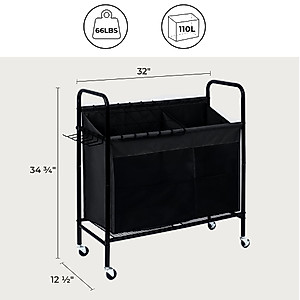StorageWorks 110L Garden Tool Organizer, Multipurpose Garden Organizer for Yard Tool, Rolling Sports Equipment Organizer, Mop and Broom Rack, Garage Storage with Wheels, Black, 1 pack