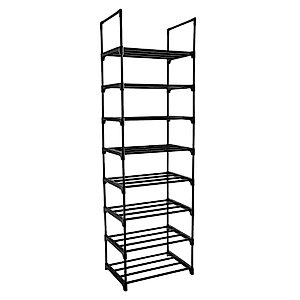 FIDUCIAL HOME: Simple Shoe Rack Organizer, 8-Tiers Stackable with side Hooks for Entryway, 16-20 Pairs Metal Shoe Shelve, Black