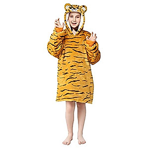 RONGTAI Oversized Wearable Blanket with Giant Pockets, Popular Wearable Blanket,Soft Plush Sweatshirt Hooded,One Size Fits All(Tigger,Kid Size)…