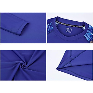 HUGE SPORTS Men's Rash Guard Long Sleeves UPF 50+ UV Sun Protection Quick Drying Splice Compression Swim Shirts(Tropical Style,L)