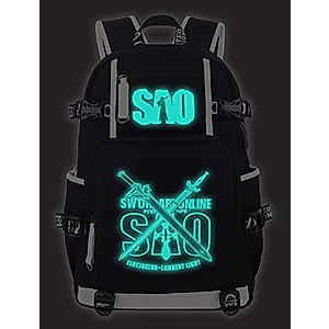 Roffatide Anime Sword Art Online Backpack Luminous School Bag SAO Laptop Backpack with USB Charging Port & Headphone Port