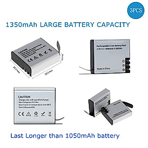 3x1350mAh Action Camera Battery, Rechargeable Batteries with USB Dual Charger, Compatible with AKASO EK7000/Brave 4/Dragon Touch Vision 3/APEMAN/Apexcam/Vemont/Crosstour/Campark Sports Camera