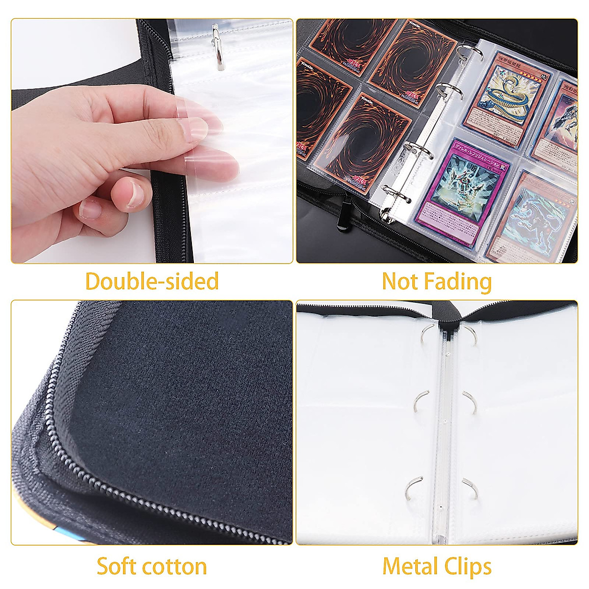 Hooshion Card Binder 4-Pockets, Pokemon Card Binder, 400 Pockets Card Holder, Trading Card Binder, Sports Card Binder with Sleeves, Compatible with Pokemon Cards, Football Card Sports