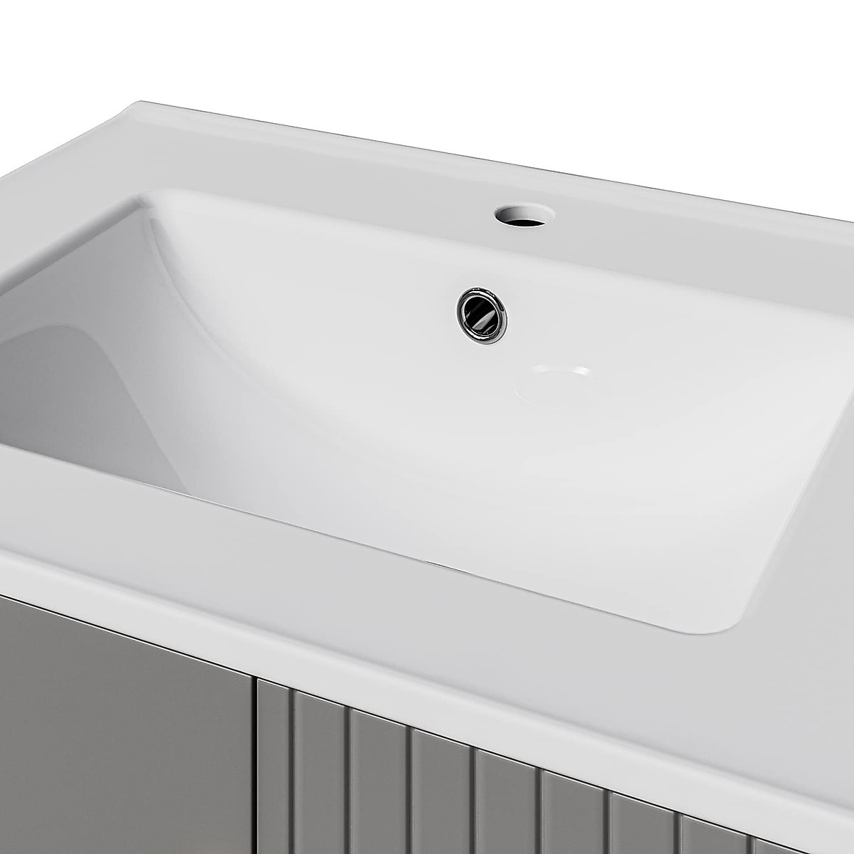 SSLine Free Standing 24-Inch Bathroom Vanity with Ceramic Sink Modern Small Bathroom Vanity with Top Basin and Storage Cabinet Floor Stand Wood Bath Vanity w/Gold Handles for Small Space(Grey)