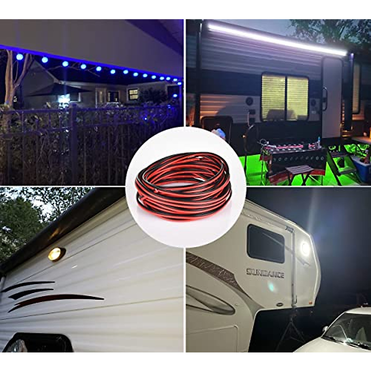 Dobertry RV Light Extension Cable Wire Cord for Led Interior Light Bar Strip Lights, 66ft 22awg Wires for RV Camper Motorhome Travel Trailer Cargo Van Cabinet Ceiling Dome Awning Porch underglow Light