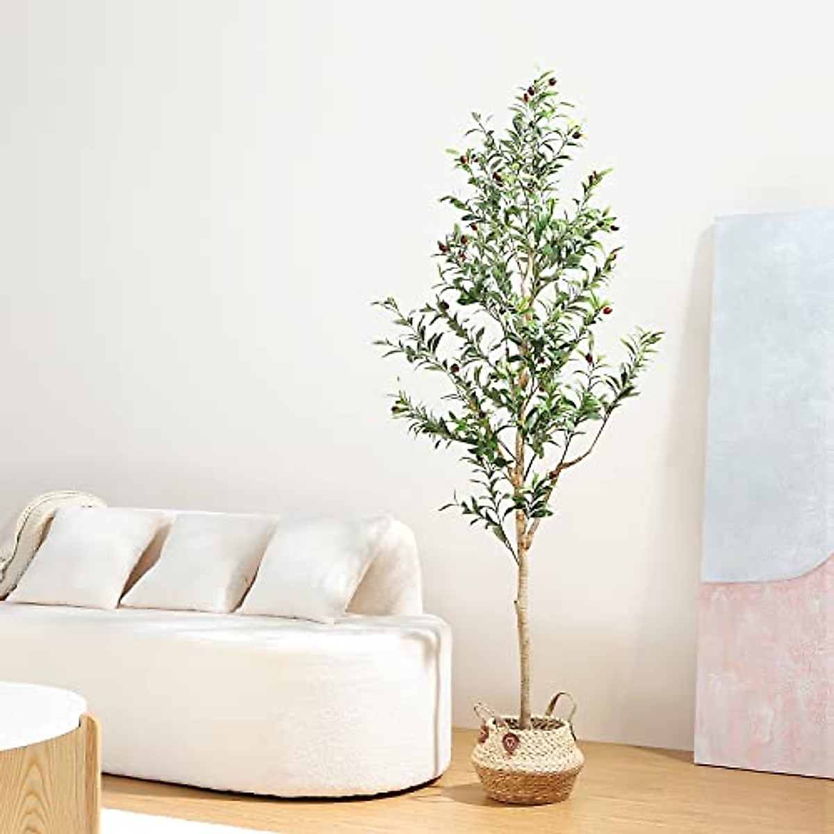 LYERSE 6ft Artificial Olive Tree Tall Fake Potted Olive Silk Tree with Planter Large Faux Olive Branches and Fruits Artificial Tree for Office House Living Room Home Decor