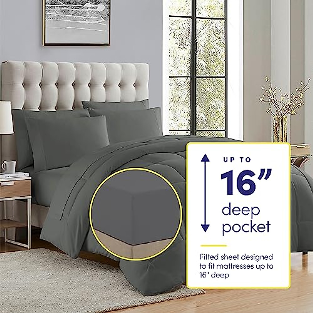 Sweet Home Collection 5 Piece Comforter Set Bag Solid Color All Season Soft Down Alternative Blanket & Luxurious Microfiber Bed Sheets, Gray, Twin