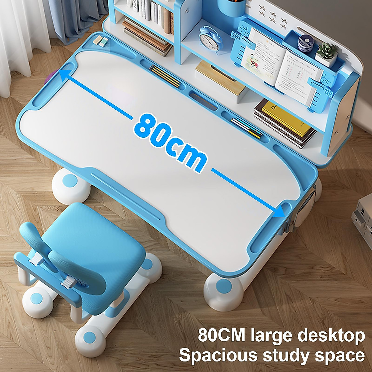 Kids Desk and Chair Set, Height Adjustable Kids Study Desk with Cartoon Pattern, Widened Tabletop, Tiltable Reading Stand, Back Support & Spine Protect, Prevent Myopia, for Boys & Girls (Pink-B)