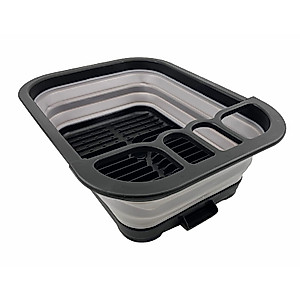 SAMMART 7.3L (1.9 Gallon) Collapsible Dish Drainer with Drainer Board - Foldable Drying Rack Set - Portable Dinnerware Organizer - Space Saving Kitchen Storage Tray (Black/Alloy Grey)