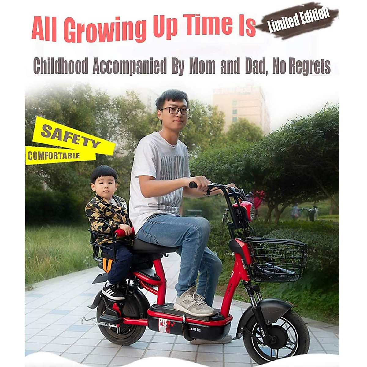 Wing Back Mount Child Seat for Adult Bike, Bicycle Rear Seat for Kids,Removable Fence with Non-Slip Armrests and Pedals, Padded Seat Belt for 2-6 Year Old Child Seat