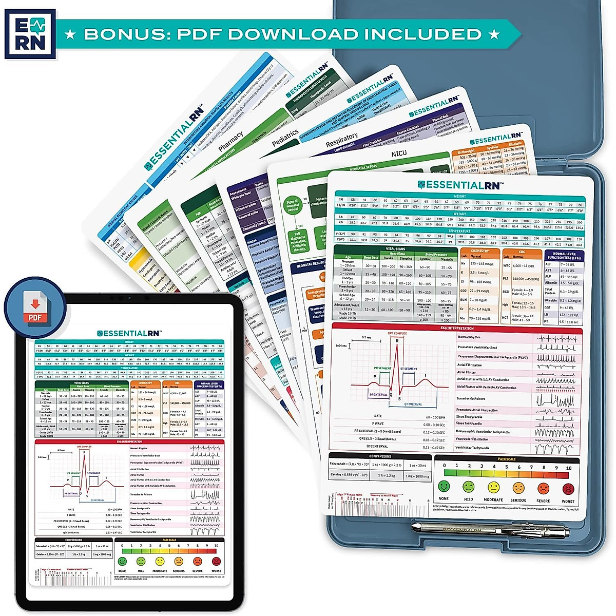 Essential RN Nursing Clipboard with Storage, Cheat Sheets & Pen Light Set -Quality Nursing Clipboard with Nursing & Medical Edition References - Nurse Clipboard Perfect Nursing School Gift (Rose Pink)