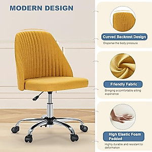 DUMOS Fashion Small Wheels Cute Vanity Swivel Back Mid Century Modern Armless Home Desk Task Chair for Bedrooms, Office, Dressing Room, Study, Yellow