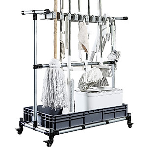 Multifunctional Cleaning Cart and Tool Organizer - Broom and Mop Holder