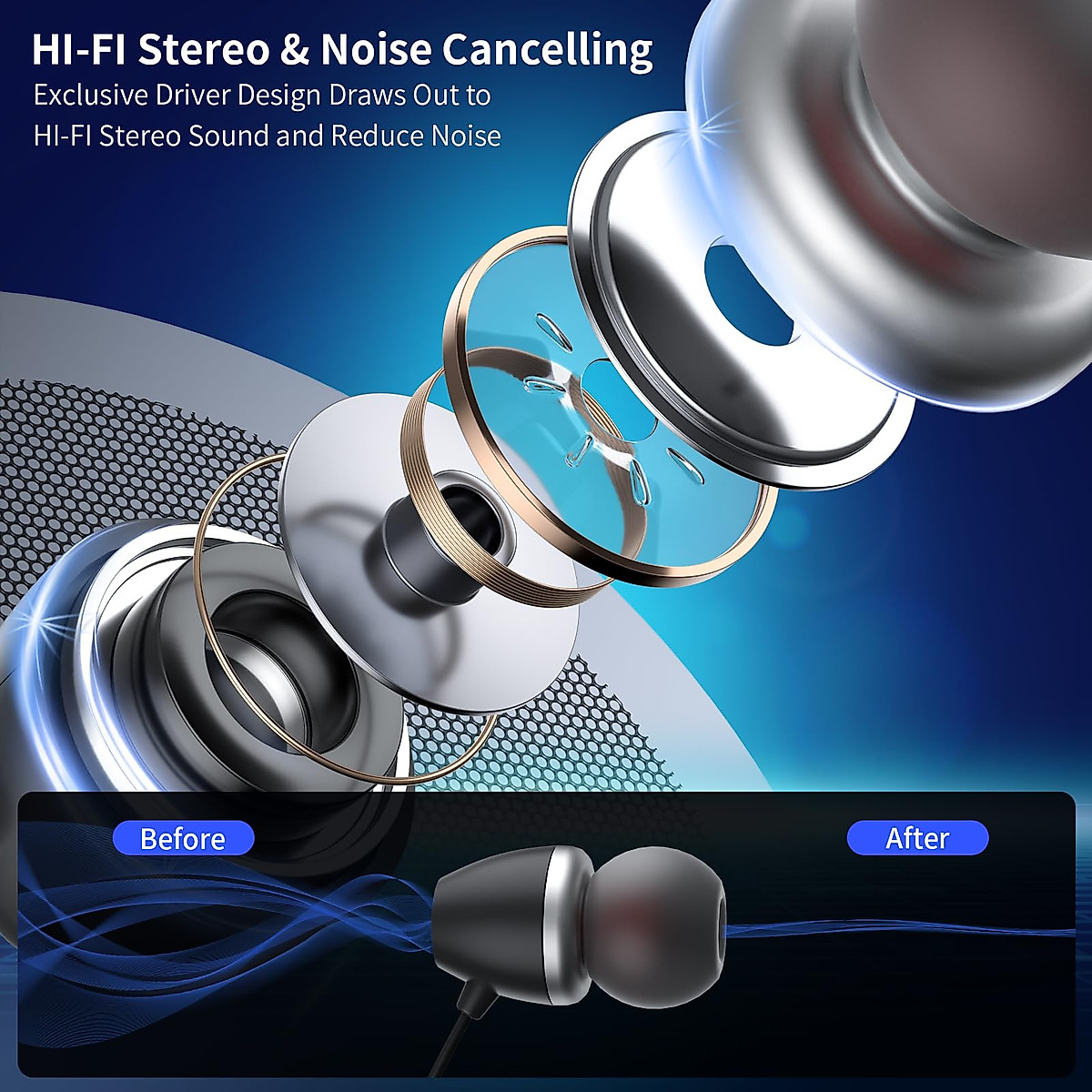 Neckband Bluetooth Headphones, Retractable Earbuds Wireless Bluetooth Headset with Microphone, Vibration Call, Stereo Noise Cancelling Earphones for Workout Sports Driving, IPX5 Sweatproof (Blackblue)