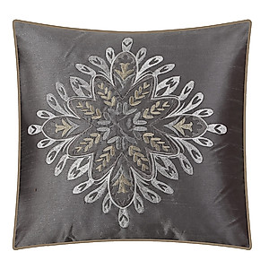 Stratford Park 6-Piece Grey Yellow Comforter Set for Girls, King Size, Elegent Floral Bedding Set, Jacquard Design, Matching Bedskirt, Pillows & Shams