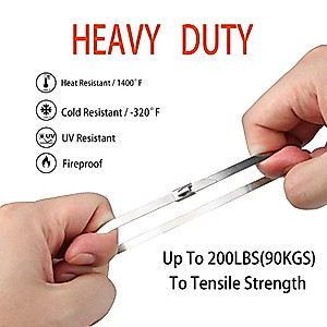 Metal Cable Zip Ties 20 Inch 100pcs 304 Stainless Steel Heavy duty Self-locking Cable Wire Ties with 200 Pounds Tensile Strength, Zip Ties High Temperature Resistance, and Corrosion Resistance