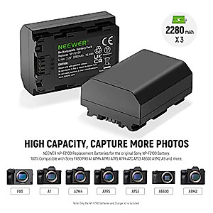 NEEWER NP-FZ100 Replacement Battery and Charger Set, 3 Pack 2280mAh NP-FZ100 Battery&Triple Slot USB Charger Compatible with Sony A1, A9, A9 II, A7R IV, A7S III, A7 III, A7 IV, A6600, A7C