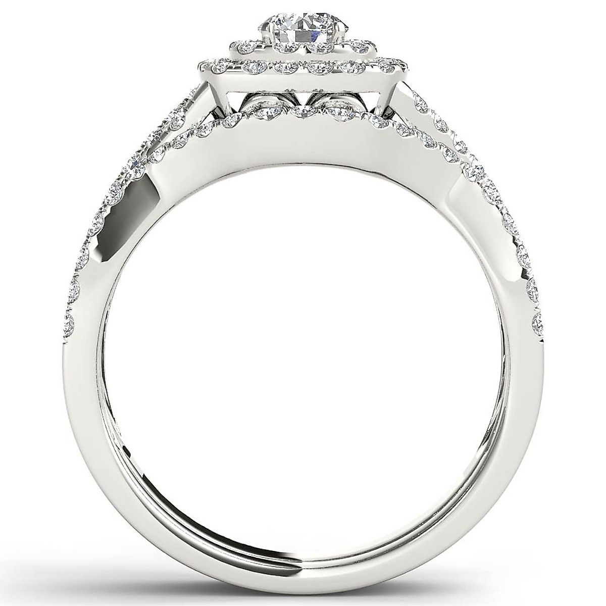 De Couer 10k White Gold 7/8ct TDW Diamond Double Halo Engagement Ring Set (H-I, I2) (7)