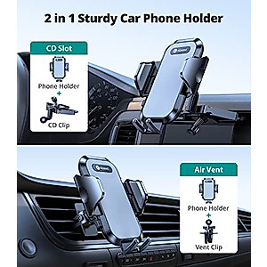 VICSEED 𝗠𝗶𝗹𝗶𝘁𝗮𝗿𝘆-𝗚𝗿𝗮𝗱𝗲 𝗦𝘁𝘂𝗿𝗱𝘆 Phone Mount for Car, 𝗨𝗽𝗴𝗿𝗮𝗱𝗲𝗱 𝗔𝗻𝘁𝗶 𝗦𝗵𝗮𝗸𝗲 CD Slot & Air Vent Thick Case Friendly Car Phone Holder Mount Fit for iPhone 14 13 All Phones