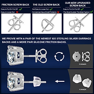 Moissanite Stud Earrings Screw Back 2.0CT 6.5MM*2 18K White Gold Plated S925 Sterling Silver Round Cut D Color VVS1 Clarity Lab Created Moissanite Diamond Hypoallergenic Earrings for Women Men