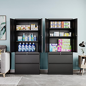 AFAIF Metal File Cabinets, Lateral Filing Cabinet with 2 Drawers,70" H File Cabinet for Home Office, Office Storage Cabinet with Adjustable Storage Shelves for Letter/Legal/A4 Size Files,Black