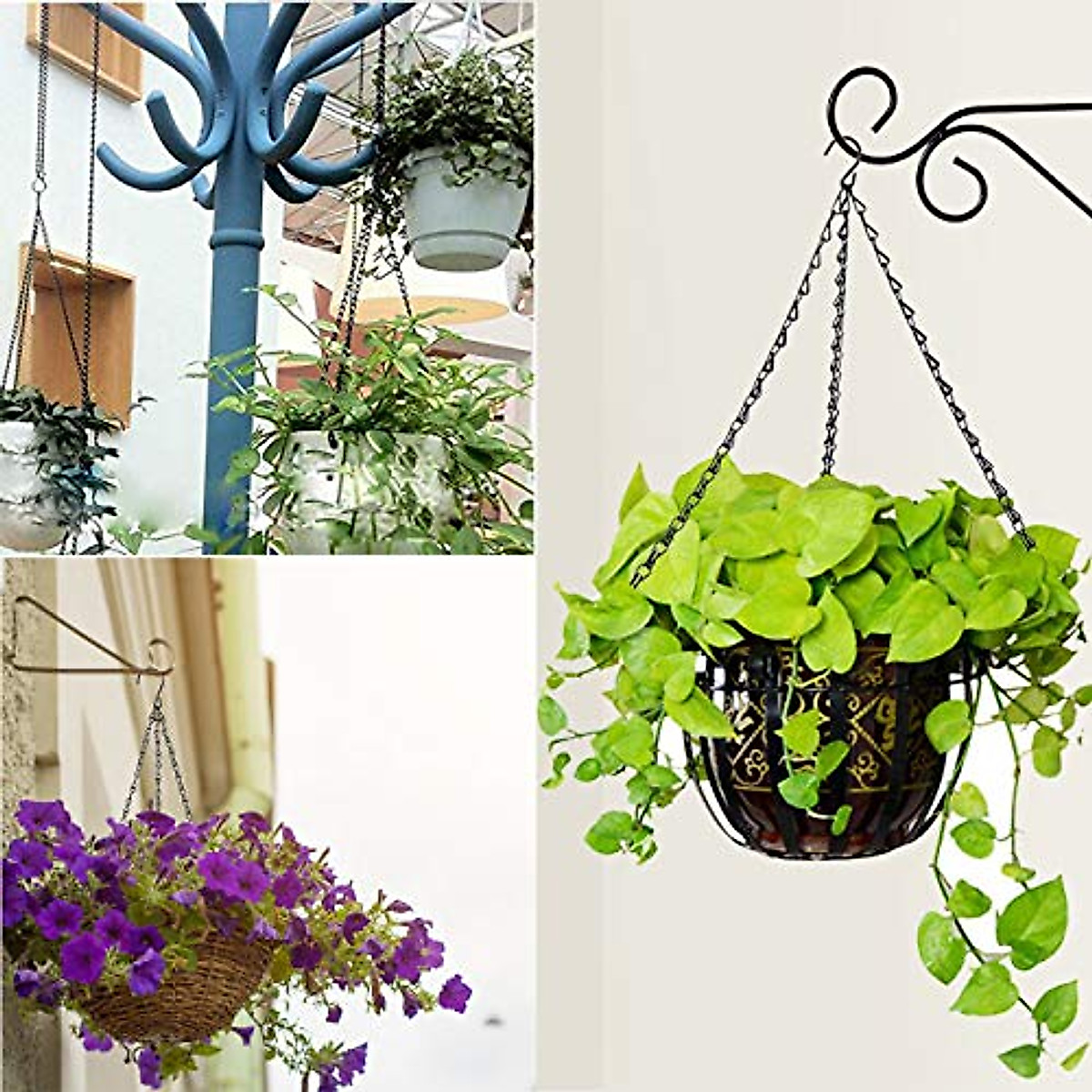 Acronde 4PCS Black Metal Hanging Chains 3 Point Holder Anti-Rust Paint Black Chain for Bird Feeders, Planters, Lanterns, Billboard, Wind Chimes, Flower Pot Garden Outdoor Use