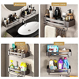 KISUFU Shower Caddy,Shower Shelf,Adhesive Shower Organizer No Drilling,Bathroom Storage Organizer,Large Capacity Shower Shelves,Bathroom and Kitchen Storage-2pck（gray）