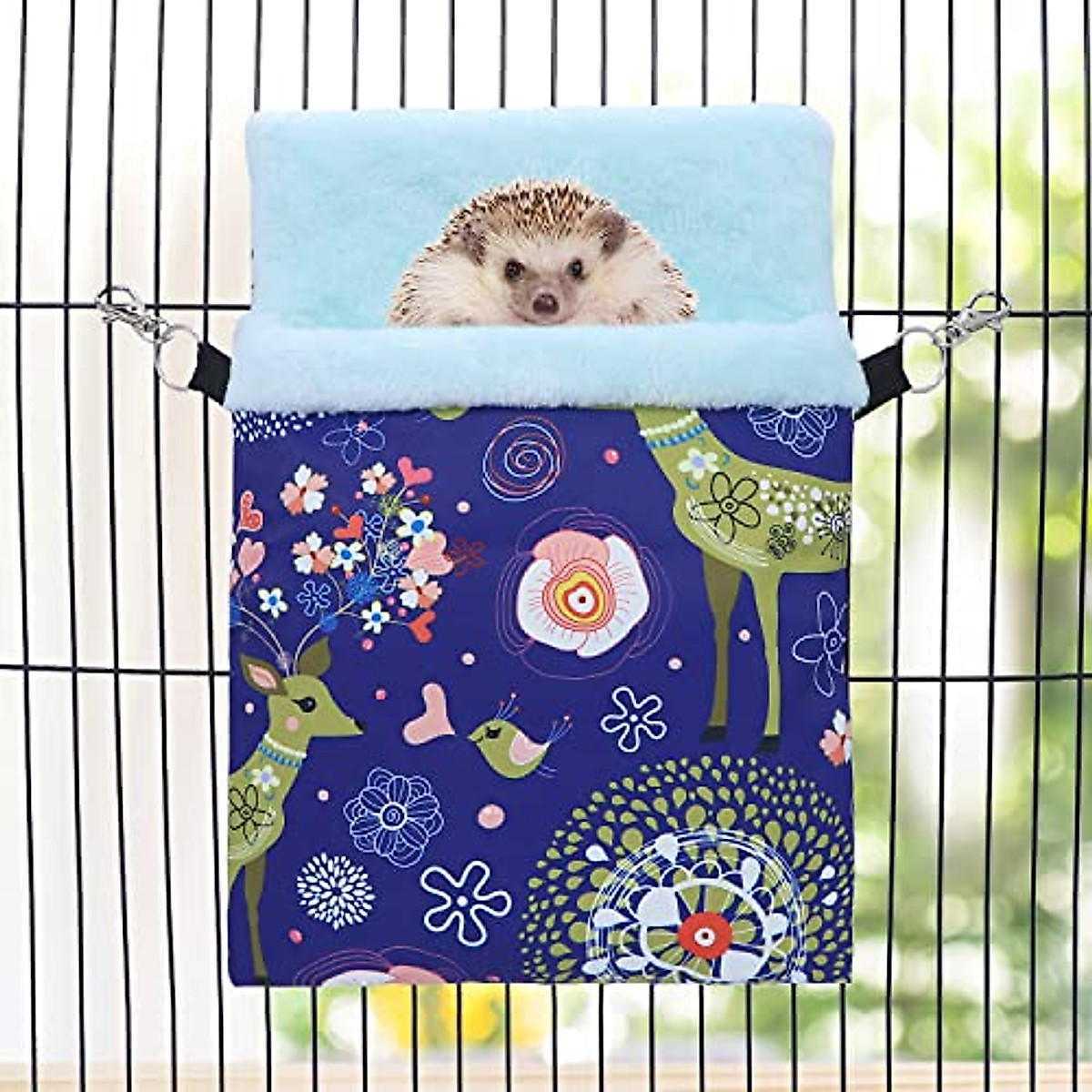 Wontee Small Pet Sleeping Pouch Sleep Bag Warm Bed Hideout for Hamsters Hedgehogs Sugar Gliders Squirrels (L, Blue Elk)
