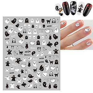 JMEOWIO 8 Sheets Halloween Nail Art Stickers Decals Self-Adhesive Pegatinas Uñas Horror Skull Nail Supplies Nail Art Design Decoration Accessories