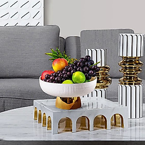 CCATSIX Ceramic Fruit Bowl,11-Inch Dinner Table and Tea Coffee Pedestal Tray,Elegant and Practical Bread and Fruit Trays,Salad or Dessert Display Trays for Parties. (XL)