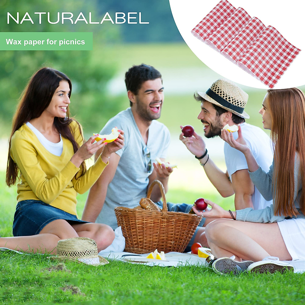 NATURALABEL 100 Pcs Wax Paper, 12" x 7.5" Red and White Checkered Greaseproof Paper,Wax Paper Sheets for Food,Rave Party BBQ Picnic Party Deli Paper