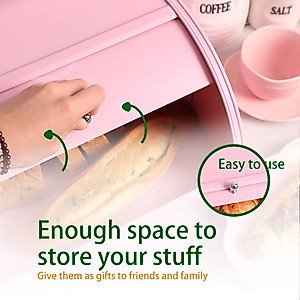 KL X458 Pink Bread Box Roll Top, Metal Bread Box for Kitchen Countertop, Large Capacity, Keeps Bakery Items Fresh Longer, Bread Bin for Kitchen Countertop, Breadbox to Store Cookies, Bagels, Muffins