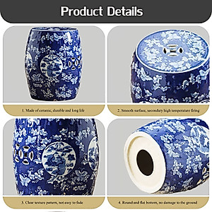 JIADIAONI Decorative Ceramic Garden Stool, Hand Painted Blue and White Porcelain Ceramic Drum Stool, Suitable for Living Room, Terrace, Garden, Etc.