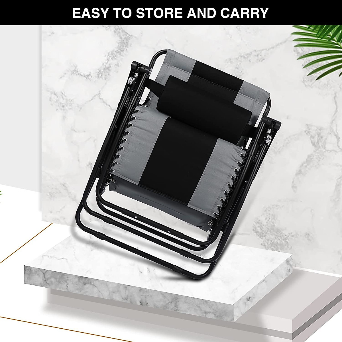 Piamomso Oversize Zero Gravity Chair with Cup Holder,Folding Recliner Lawn Zero Gravity Lounge Chair with Headrest, Grey & Black