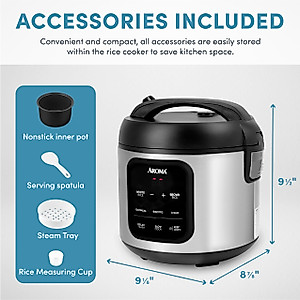 AROMA® Digital Rice Cooker, 4-Cup (Uncooked) / 8-Cup (Cooked), Steamer, Multicooker, Slow Cooker, Oatmeal Cooker, Auto Keep Warm, 2 Qt, Stainless Steel Exterior