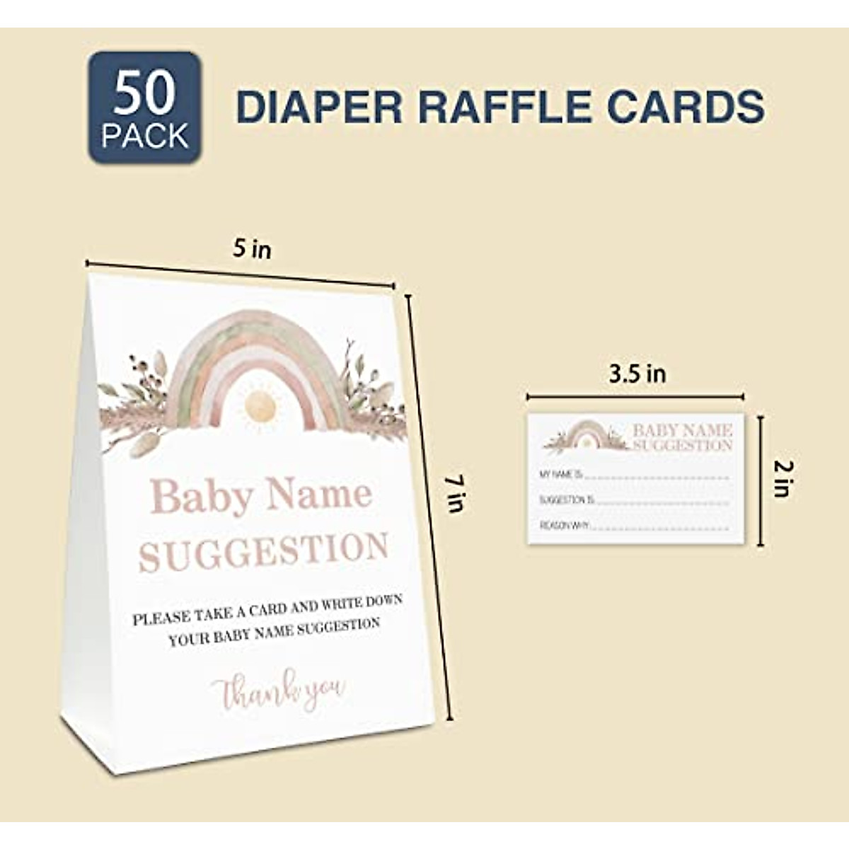 Yuansail Baby Name Suggestion For Baby Shower Games,Boho Rainbow Name Suggestion Game Card, Party Favors Supplies Decorate For Baby Showers Game Cards, 1 Sign & 50 Cards Per Pack –(bbname-002)