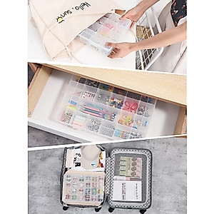 iBune 2 Pack 24 Grids Large Plastic Compartment Container for Washi Tape, Bead Storage Organizer Box Case with Removable Dividers for Craft Tackles Tools, Size 13.1 x 8.7 x 2.1 in, White