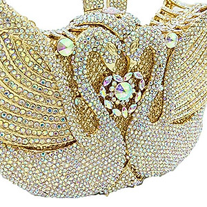 Boutique De FGG Women Swan Clutch Crystal Evening Bags Wedding Party Dinner Ladies Rhinestone Minaudiere Handbag (Small,Gold AB)