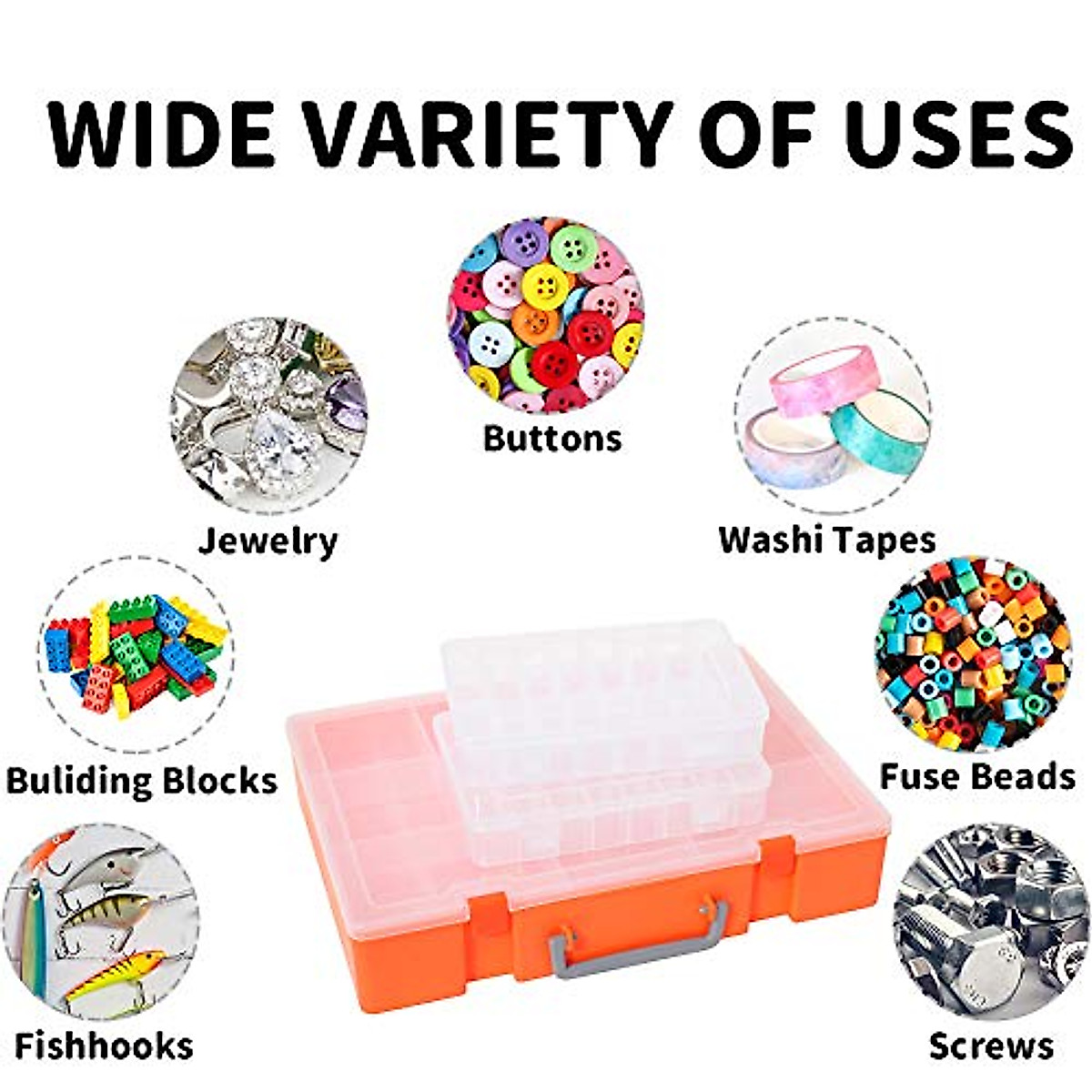 3 Pack Plastic Organizer Container,Plastic Storage Box with Adjustable Dividers for Jewelry Toy Cosmetics Craft Fuse Beads Nuts Pills Tackle and Screwdriver