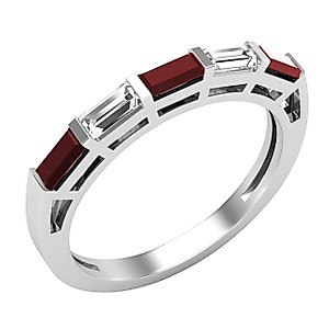 Dazzlingrock Collection Baguette Ruby & White Diamond Ladies 5 Stone Anniversary Wedding Band, 18K White Gold, Size 5.5