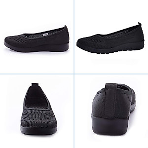 adeilisa Walking Shoes Women Slip On Sneakers Comfortable Breathable Knit Flats,Black 8